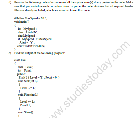 CBSE Class 12 Computer Science Sample Paper 2021 Set D Solved